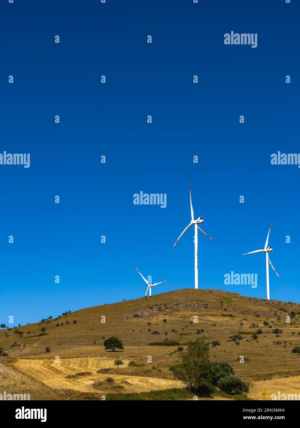 Wind Turbine , with blue sky background, Aerial view of wind turbines ...