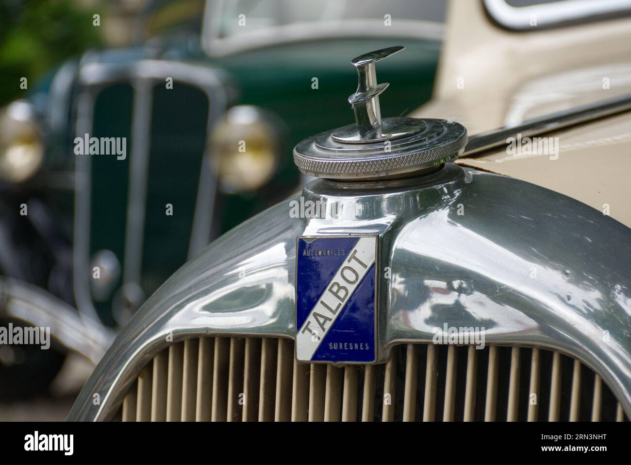 Closeup of a beige TALBOT oldtimer, showing the emblem with logo Stock ...