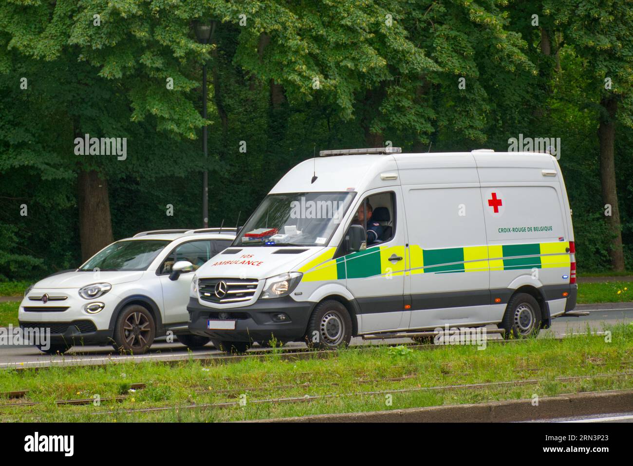 An ambulance of the Belgian Red Cross (Croix-Rouge de Belgique) is ...
