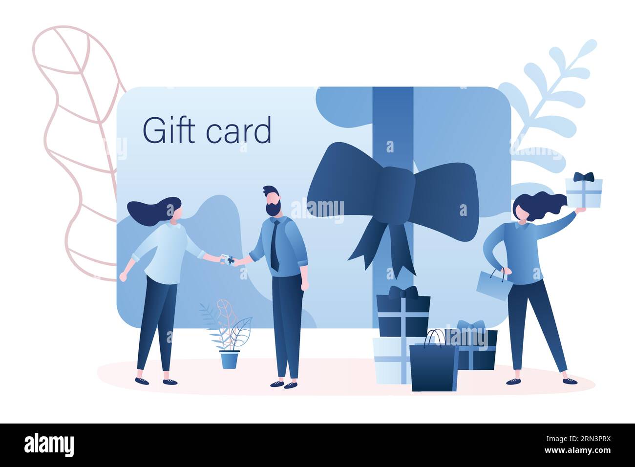 Gift card and promotion strategy.Handsome man gives woman plastic gift ...