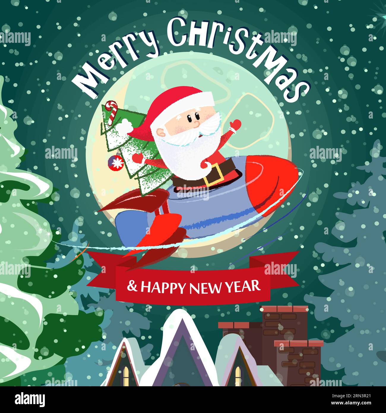 Merry Christmas lettering and Santa Claus flying plane Stock Vector ...