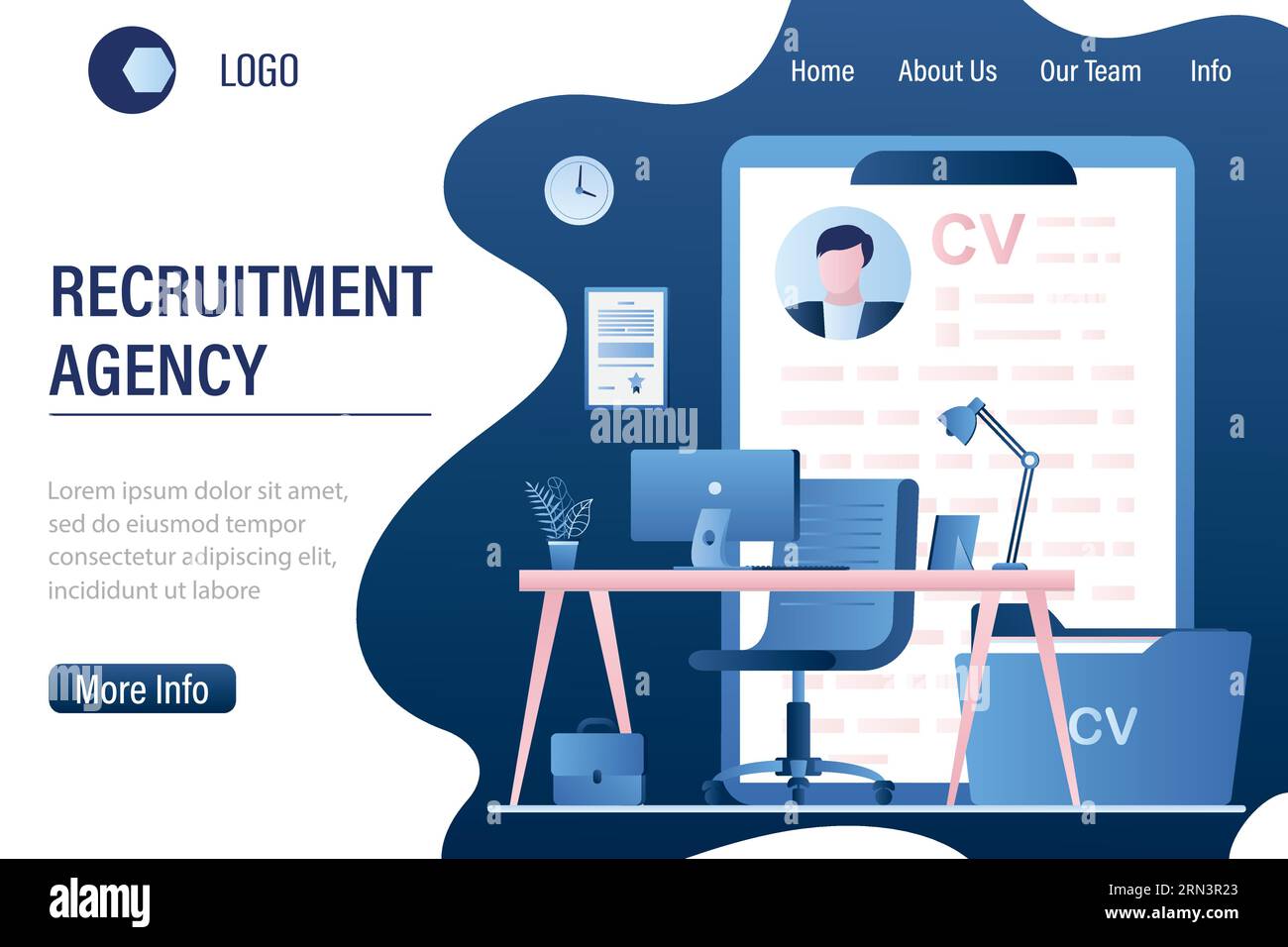 Recruitment agency landing page template. Empty workplace of HR ...