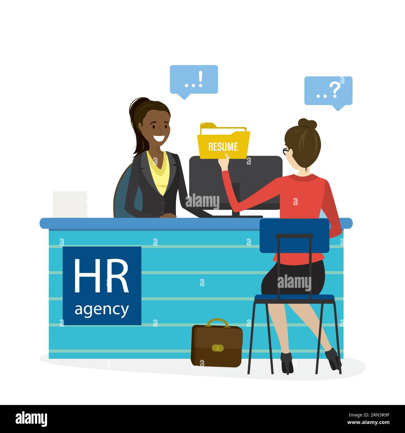 Female HR specialist on workplace and woman job applicant with cv ...