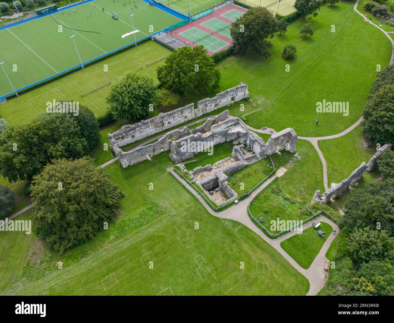 Aerial view of Lewes Priory, a medieval Cluniac priory ruin in Lewes, East Sussex, UK Stock ...