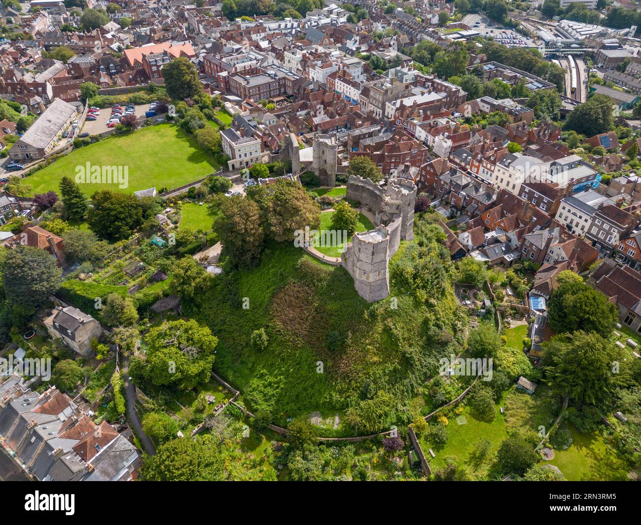 Aerial view of Lewes Castle & Museum, Lewes, East Sussex, UK Stock ...