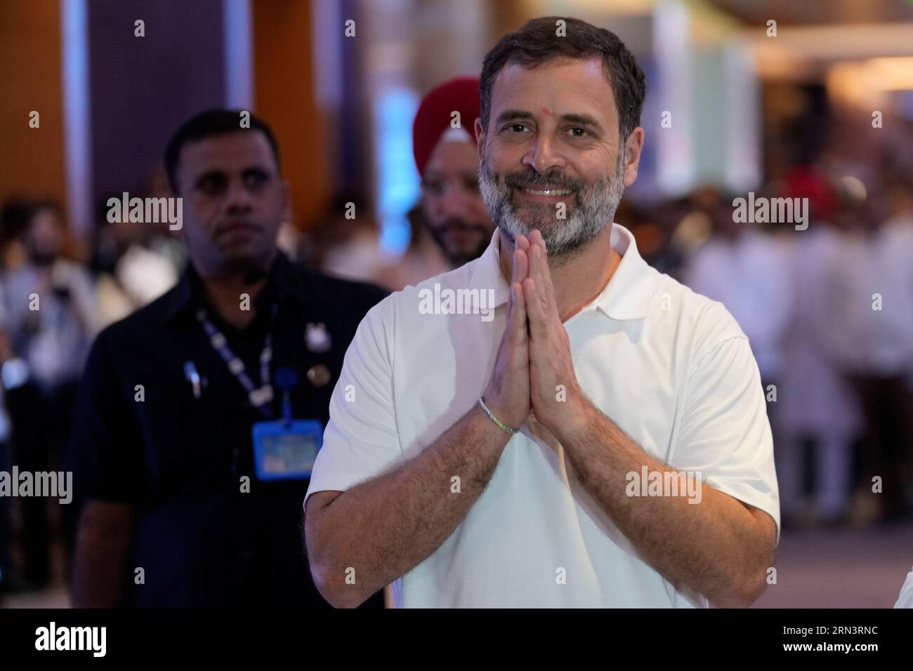 Congress party leader Rahul Gandhi greets as he arrives to attend a ...