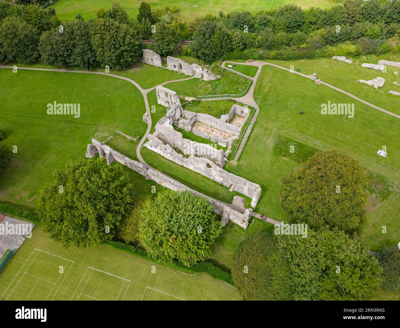 Aerial view of Lewes Priory, a medieval Cluniac priory ruin in Lewes, East Sussex, UK Stock ...