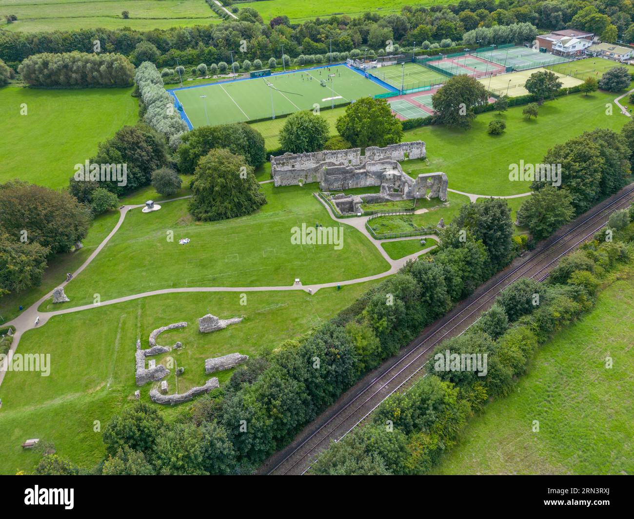 Aerial view of Lewes Priory, a medieval Cluniac priory ruin in Lewes ...