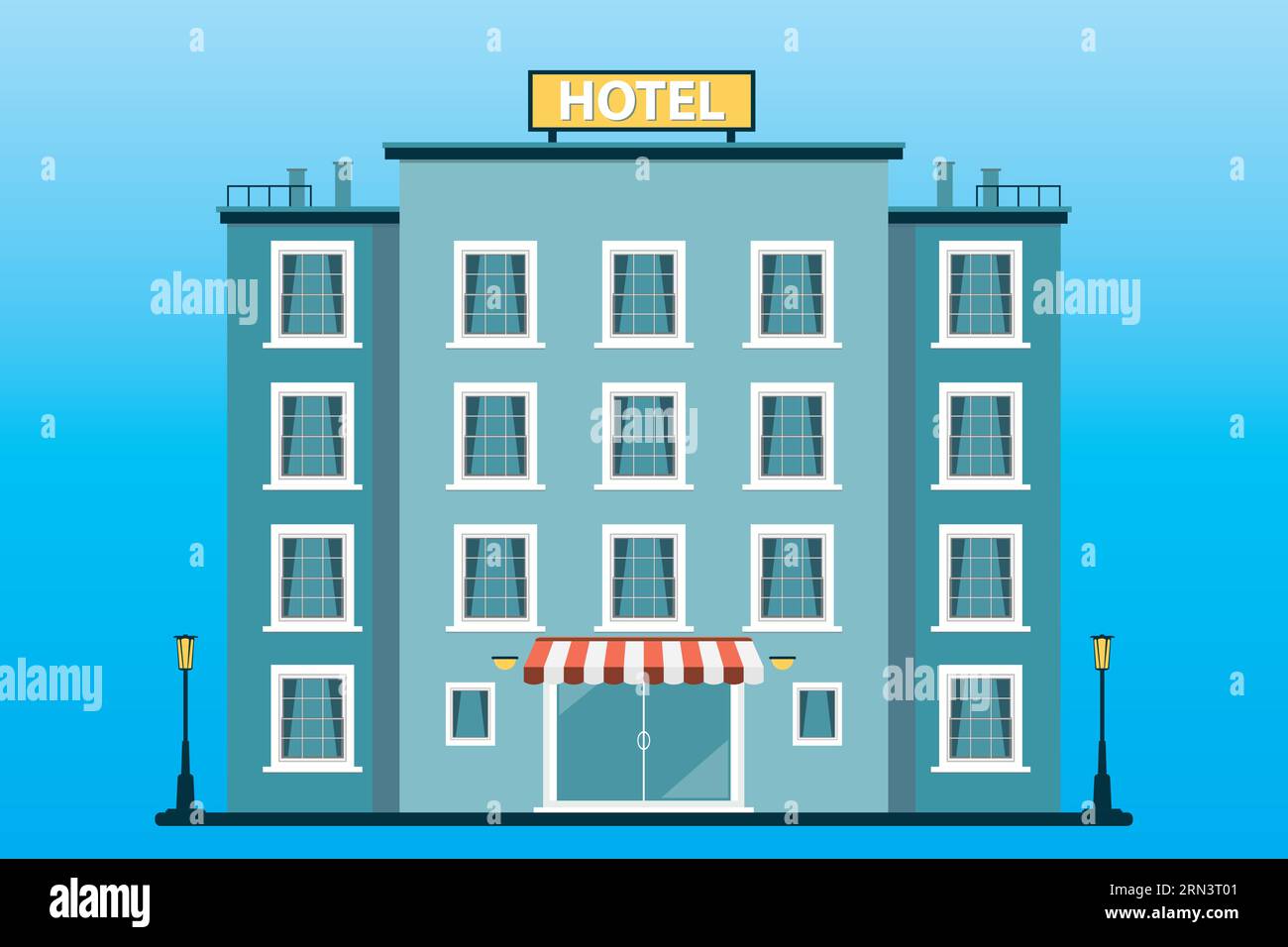 Cartoon Hotel building. Building exterior view. Flat vector ...