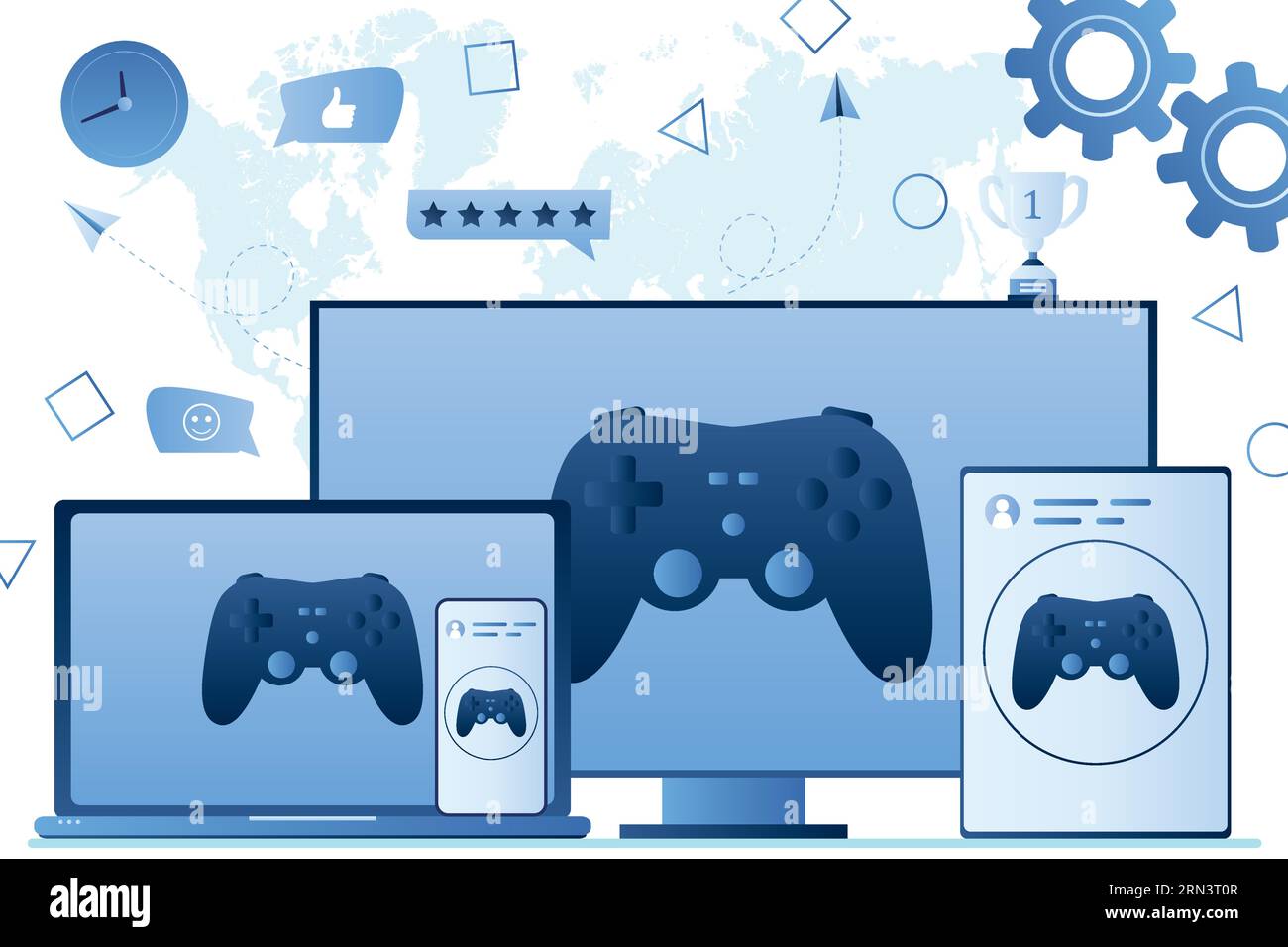 Cross Platform Multiplayer concept. Various smart gadgets with game ...