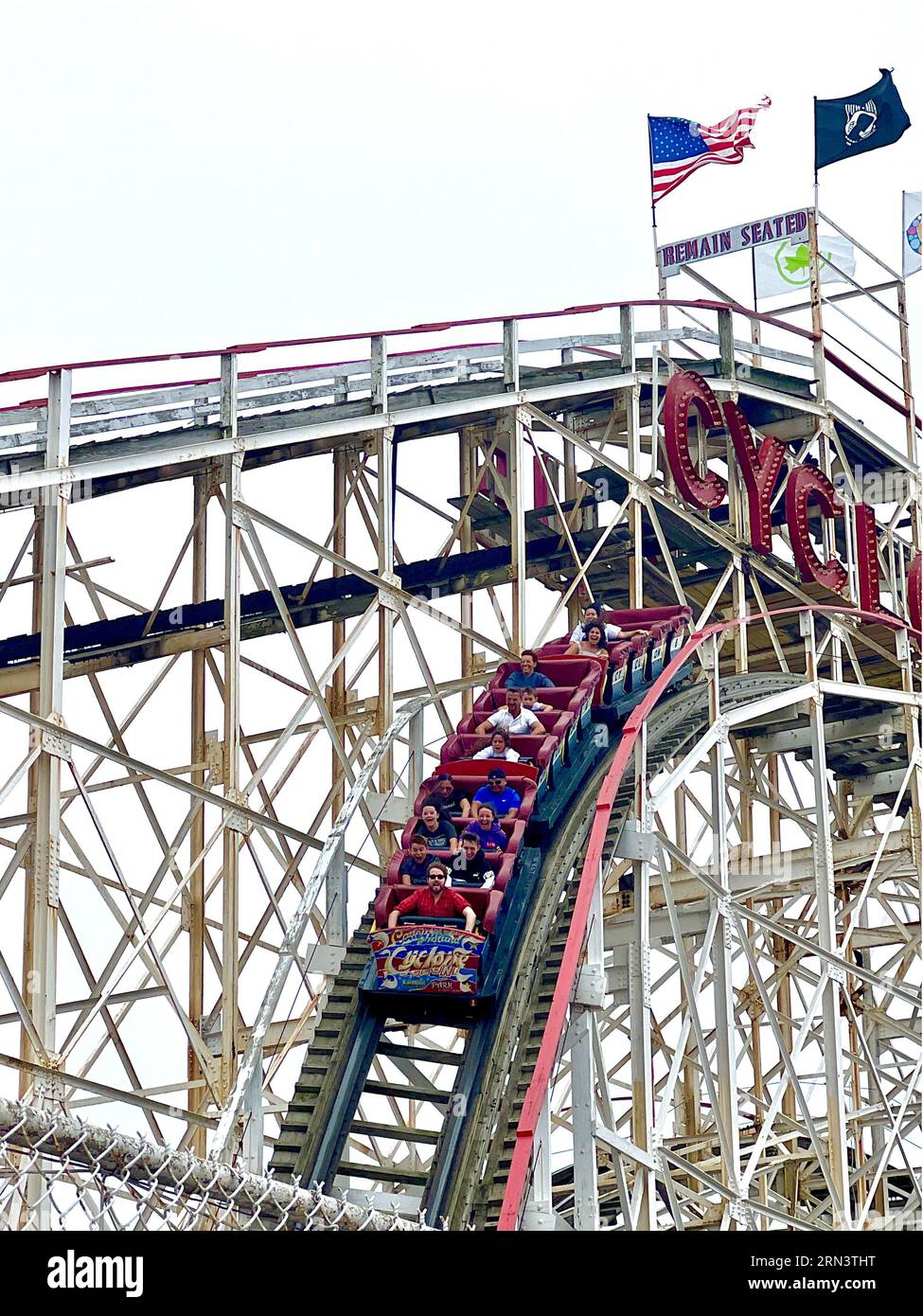 Roller coaster riders get their thrills at the classic Cyclone coaster ...