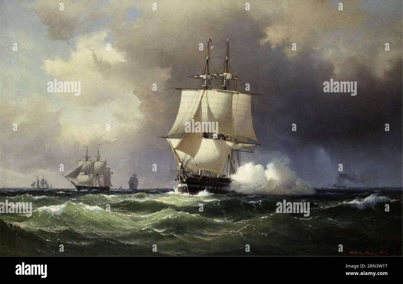 Square Riggers on the Open Sea 1852 by Vilhelm Melbye Stock Photo - Alamy