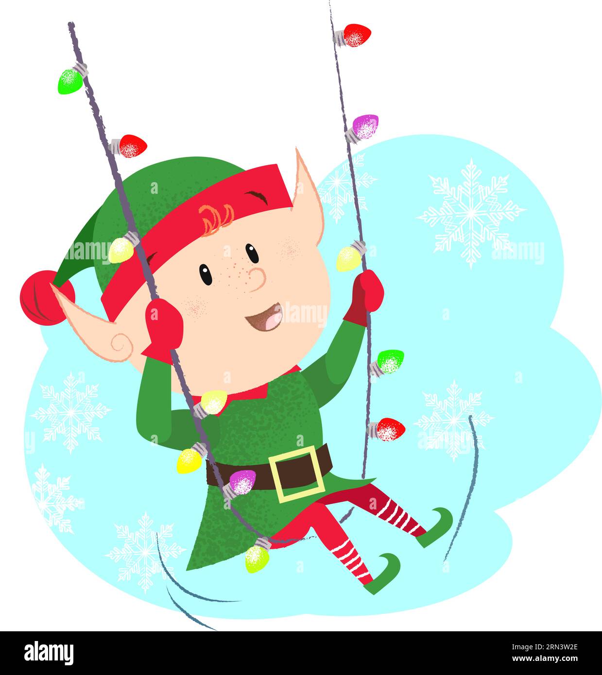 Christmas elf swinging on garland Stock Vector Image & Art - Alamy