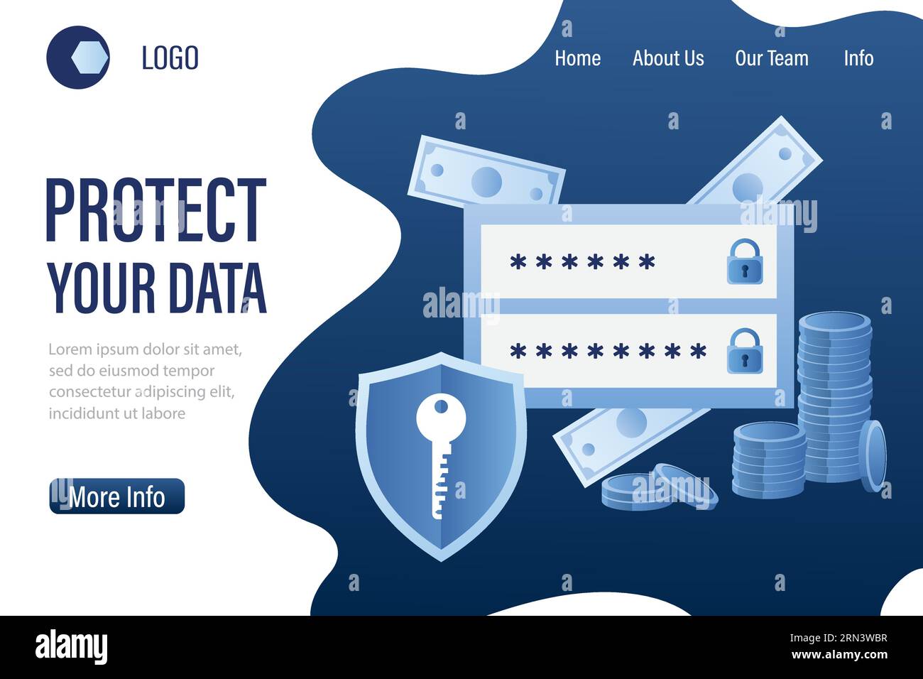 Protect your data landing page template. Data protection concept ...