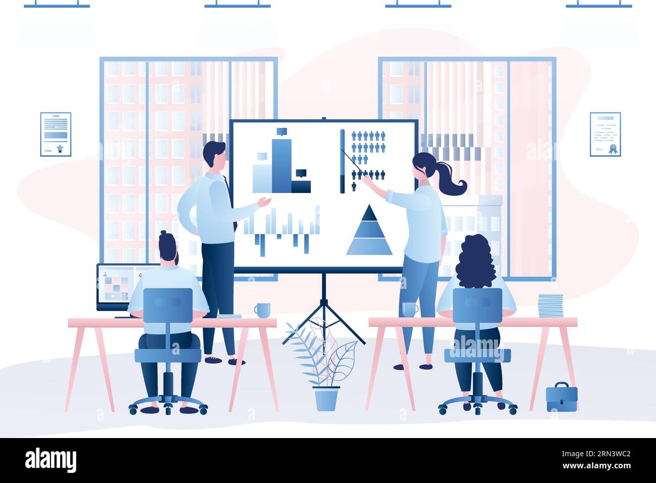 Presentation and discussion in office. New startup development ...