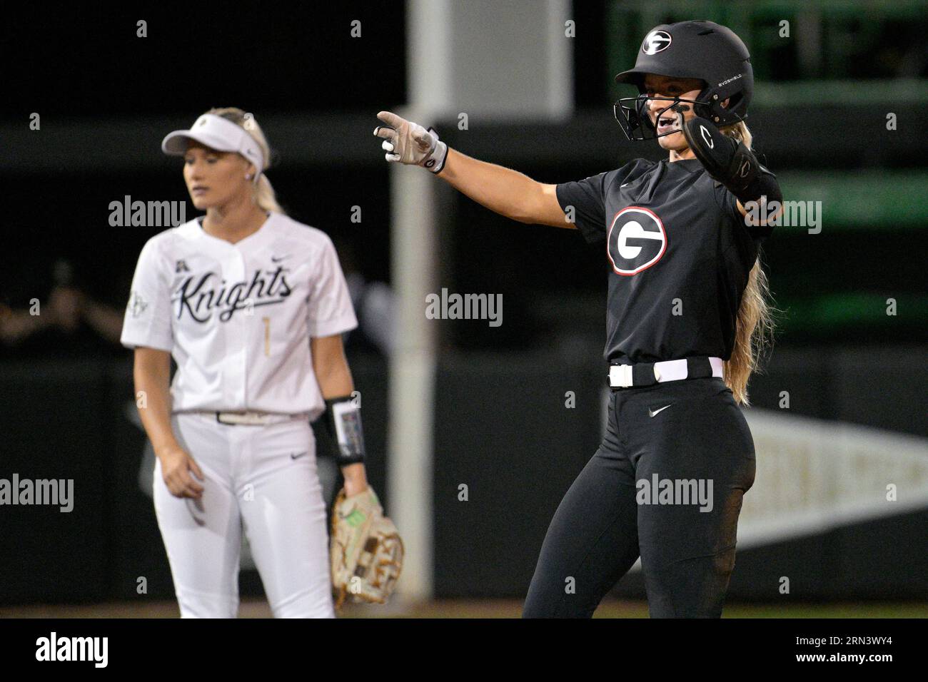 Georgia's Dallis Goodnight, right, celebrates after stealing second ...
