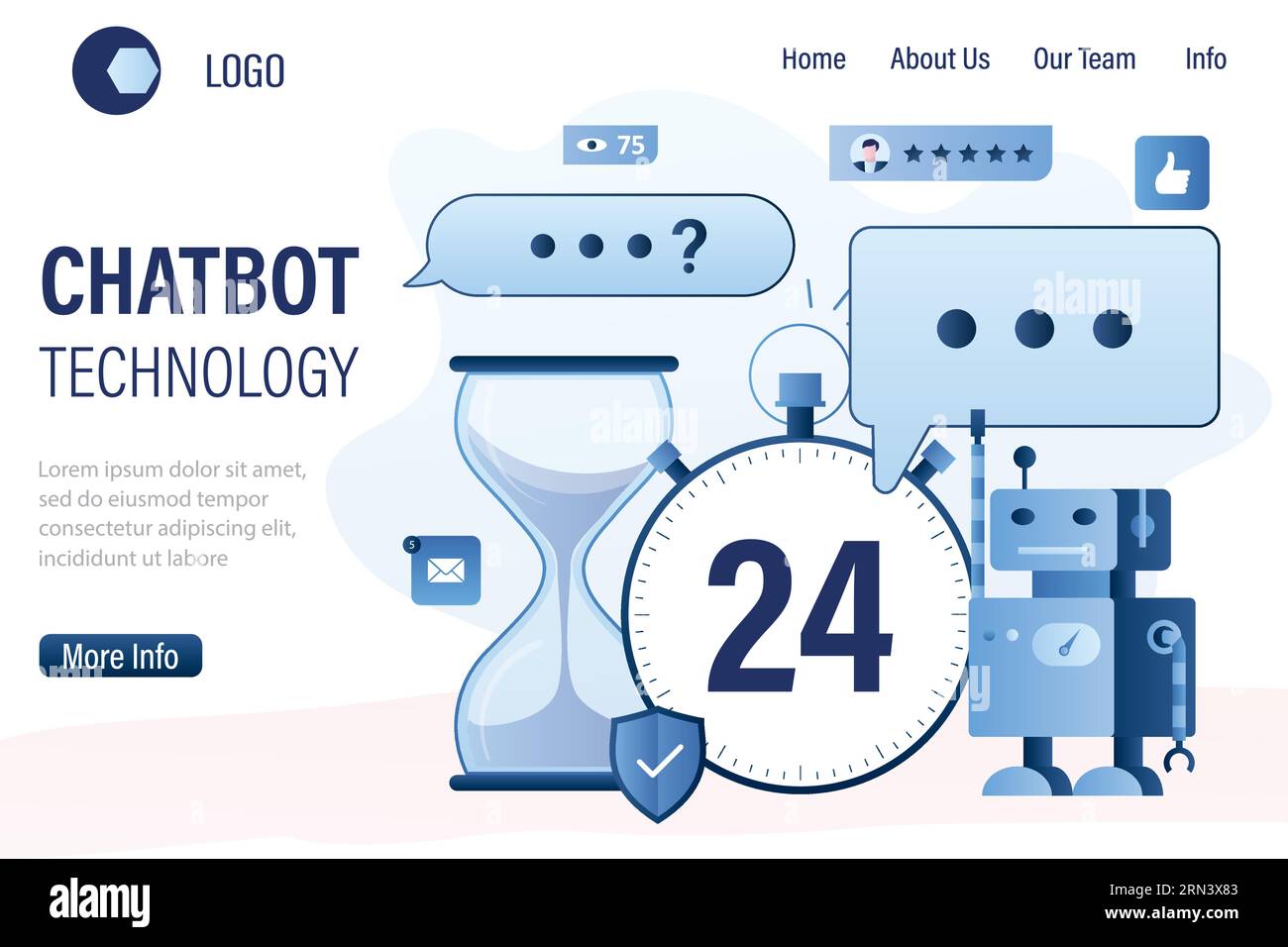 Chatbot technology landing page template. AI bot with messages ...