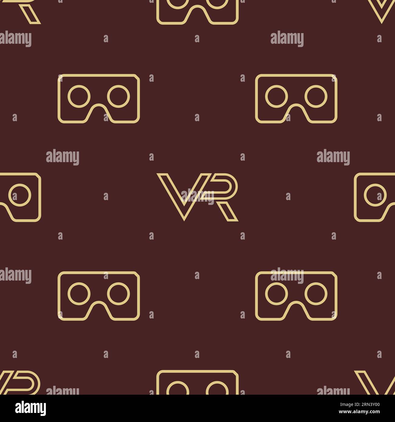 Seamless vector brown and golden pattern with VR logos. Virtual reality ...