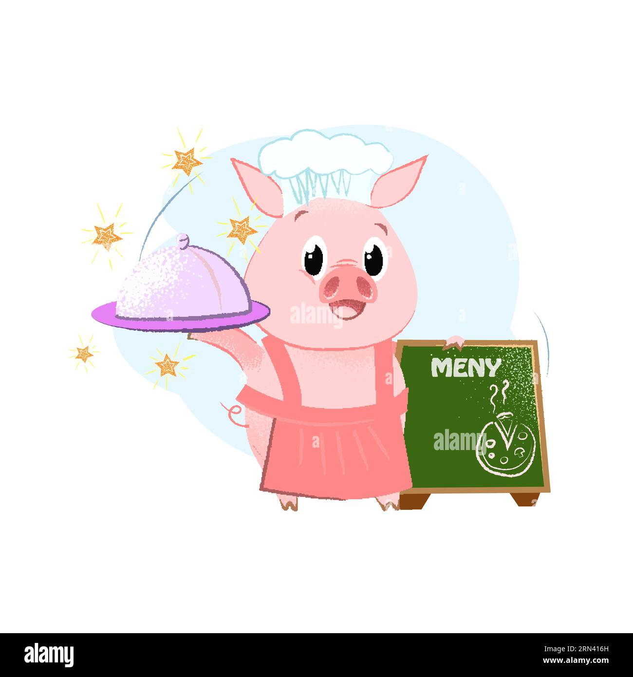 Friendly pig holding restaurant dish and presenting menu Stock Vector ...
