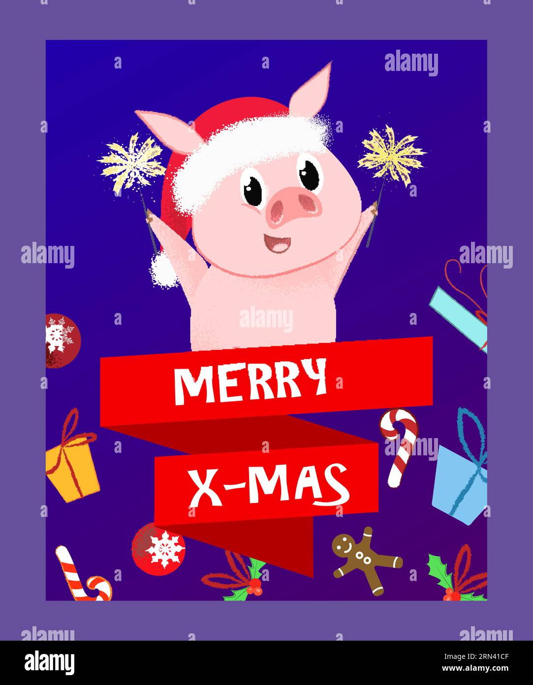 Merry X-mas lettering and pig with Bengal lights Stock Vector Image ...