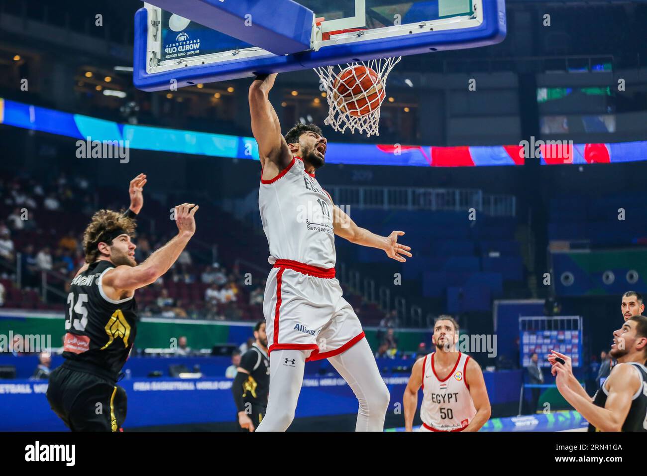 Manila, Philippines. 31st Aug, 2023. Anas Mahmoud (Top) of Egypt dunks ...
