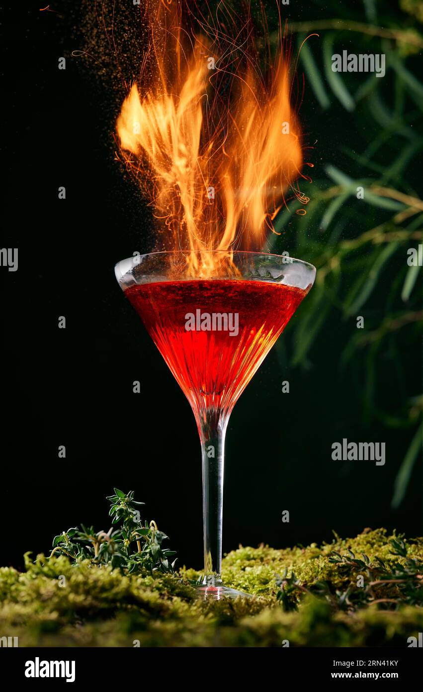 Gryffindor inspired cocktail which is red color and there is a fire ...