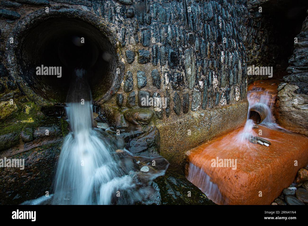 South West Water work pipe spilling water onto the beach at Trevaunance ...
