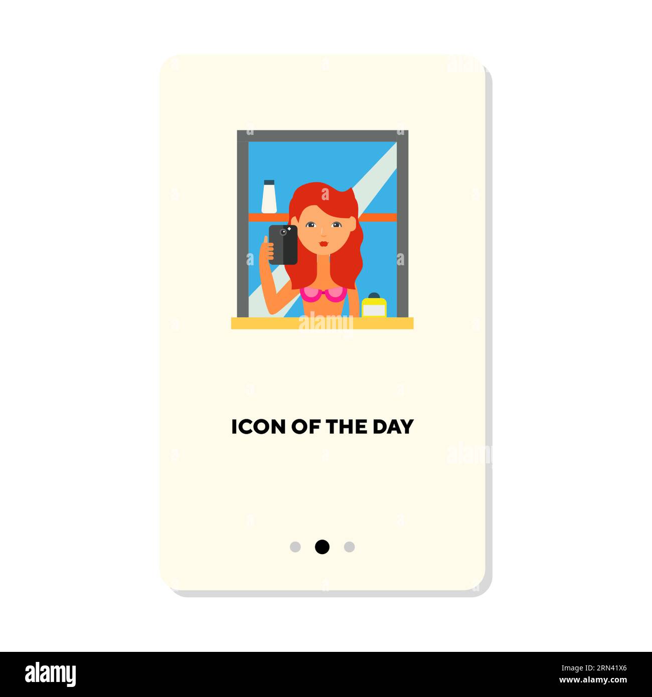 Young girl taking selfie in front of mirror isolated on white Stock ...