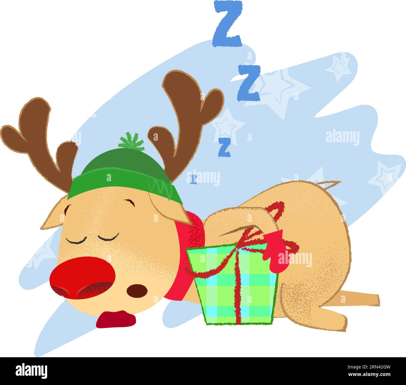 Reindeer sleeping with Christmas present Stock Vector Image & Art - Alamy