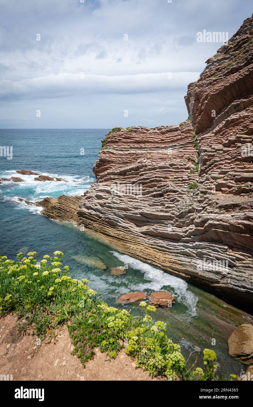 Geological sedimentary rocks ,,flysch" near town Zumaia (Zumaya) in ...
