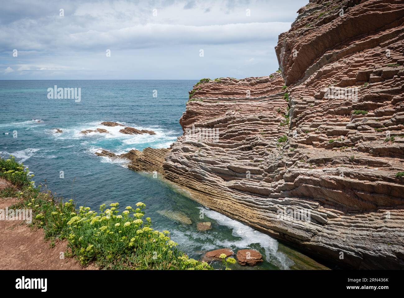 Geological sedimentary rocks ,,flysch" near town Zumaia (Zumaya) in ...