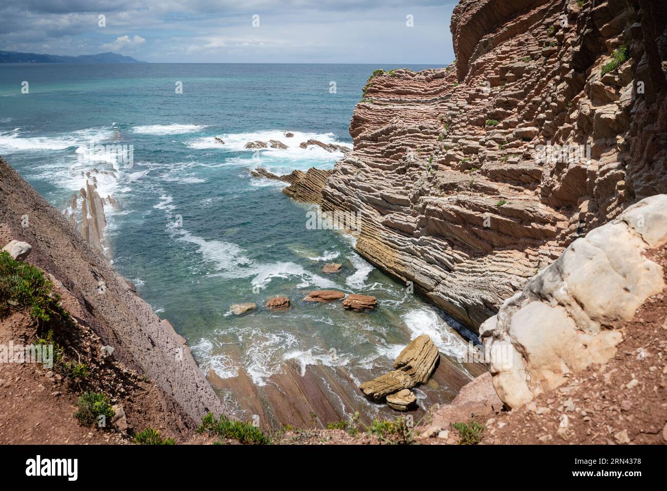 Geological sedimentary rocks ,,flysch" near town Zumaia (Zumaya) in ...
