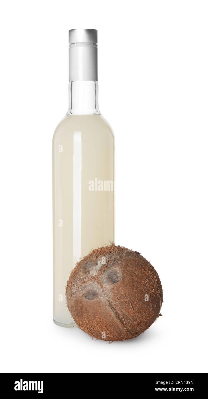 Delicious syrup for coffee and coconut on white background Stock Photo ...