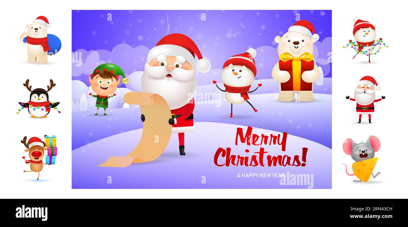 Merry Christmas card with Santa reading Stock Vector Image & Art - Alamy