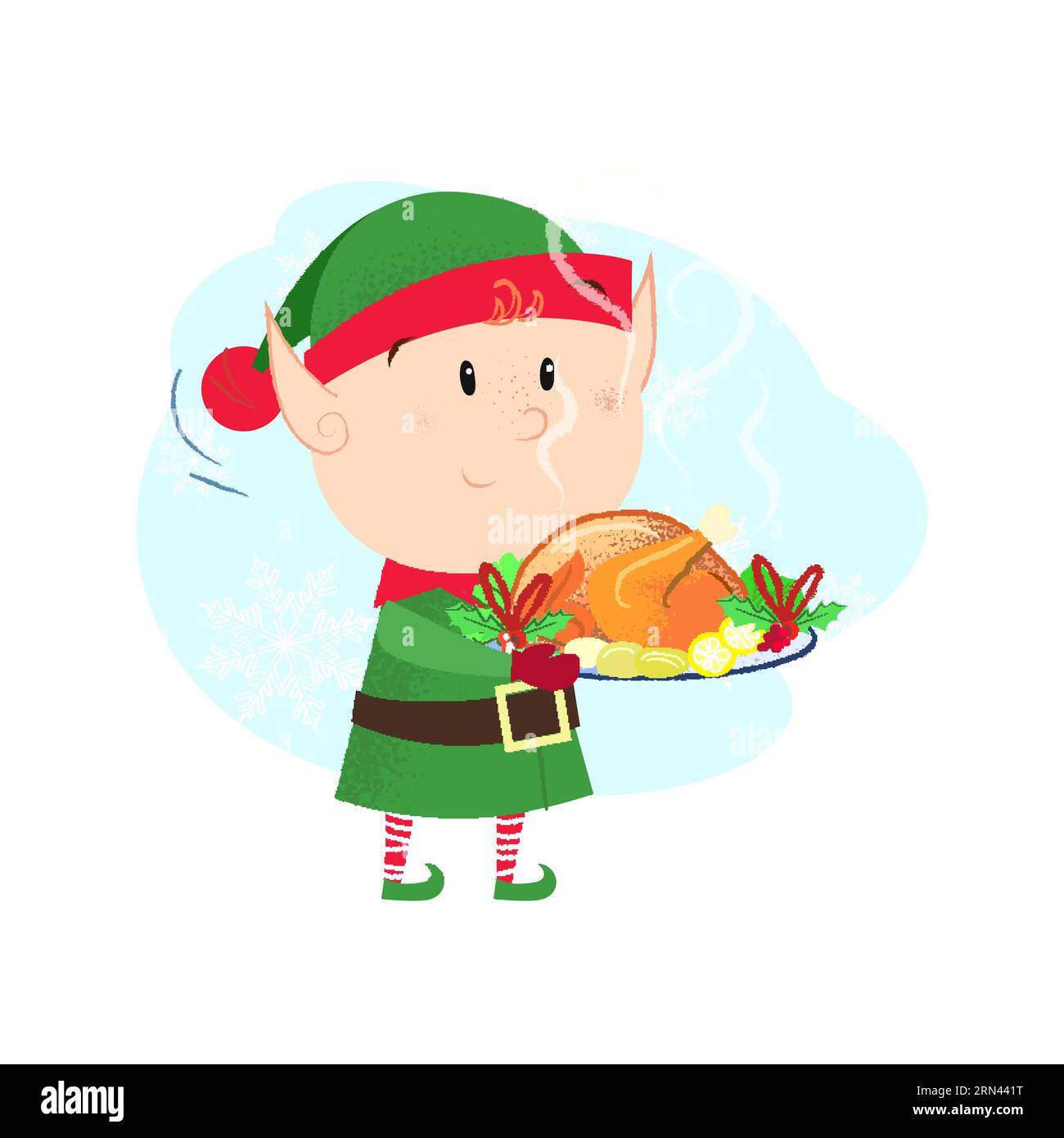 Elf holding roasted chicken on tray Stock Vector Image & Art - Alamy