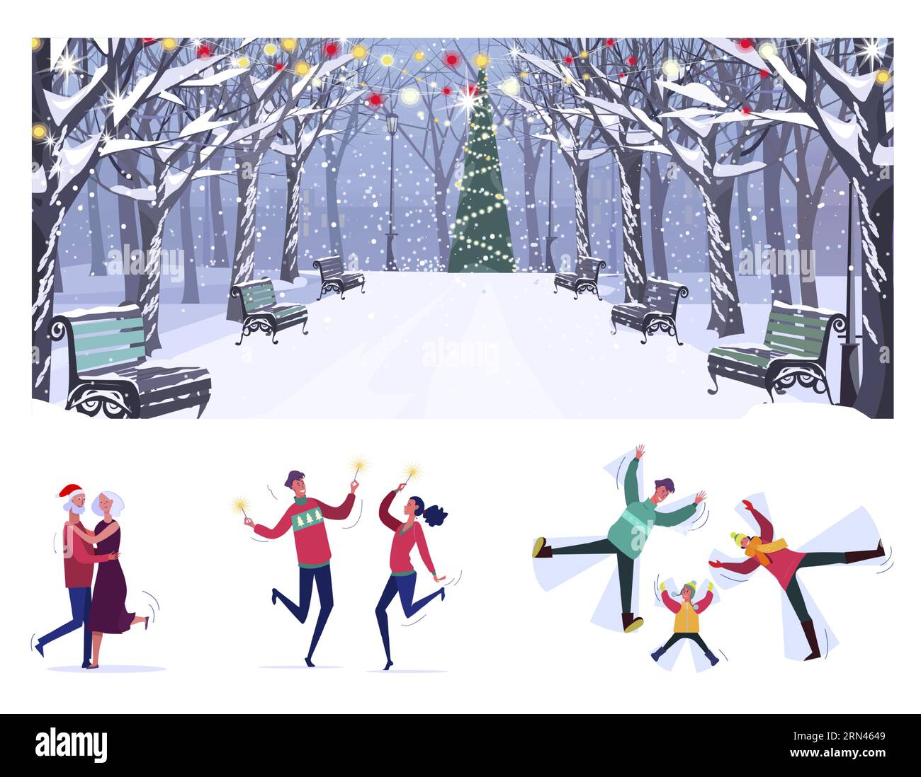 New Year celebration flat vector illustration set Stock Vector Image ...