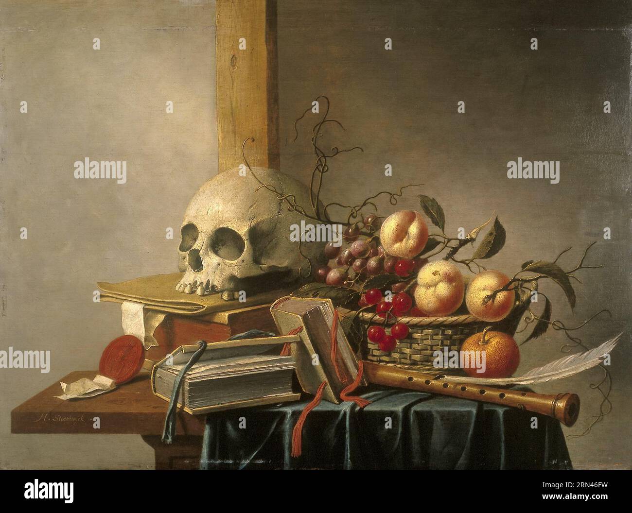 Vanitas still life with skull, books and fruit 1630 by Harmen ...