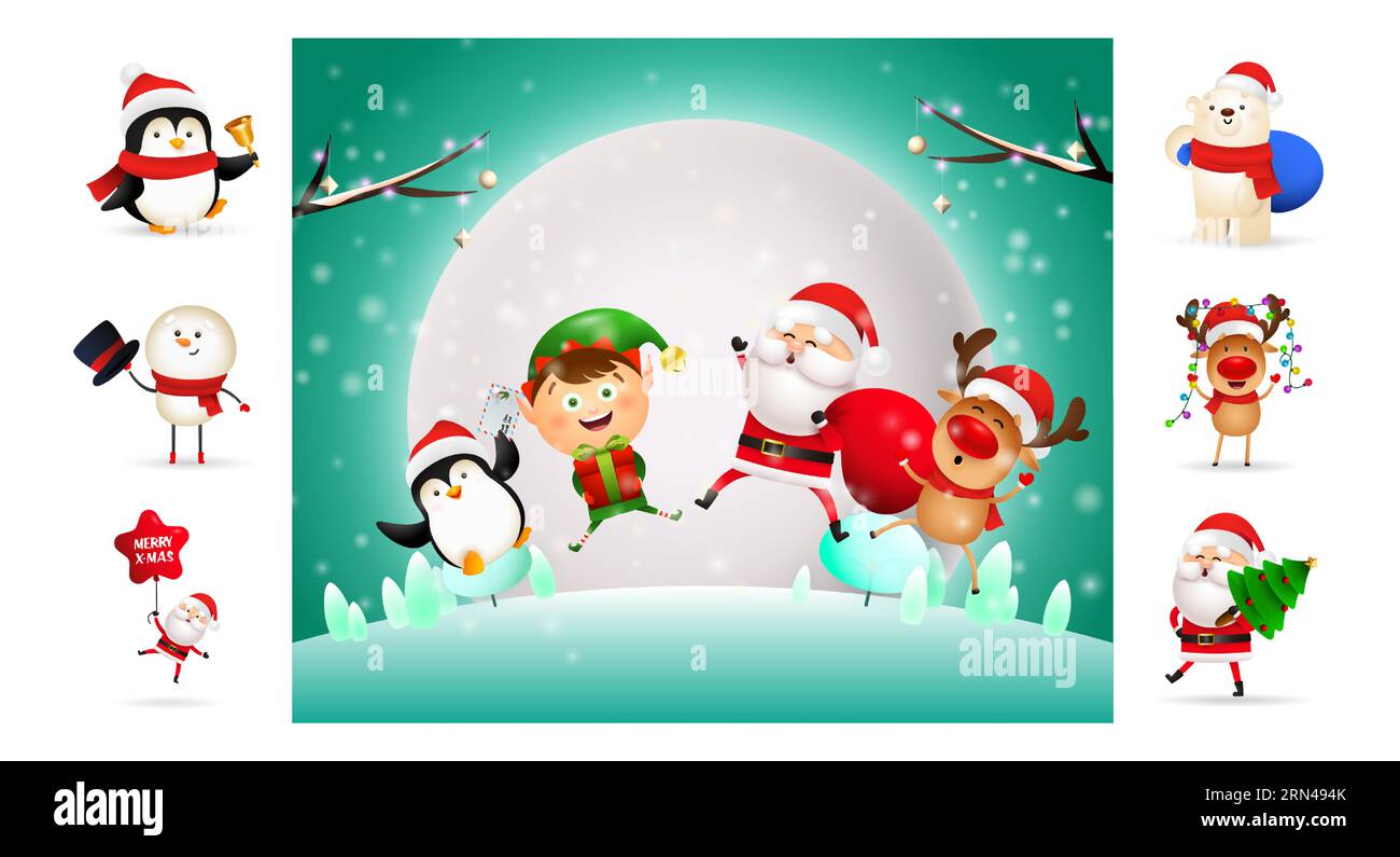 Christmas cartoon characters jumping outdoors Stock Vector Image & Art ...