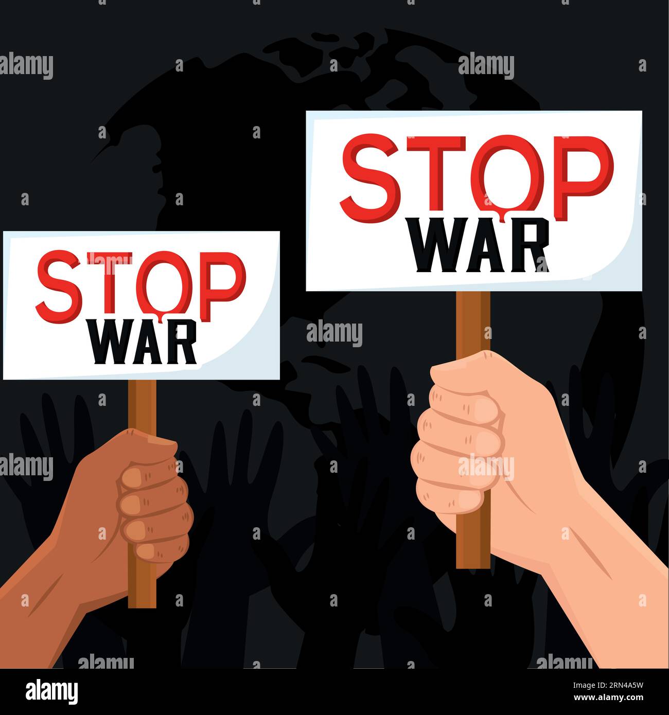Pair of hands with protest signs Stop war concept Vector illustration ...