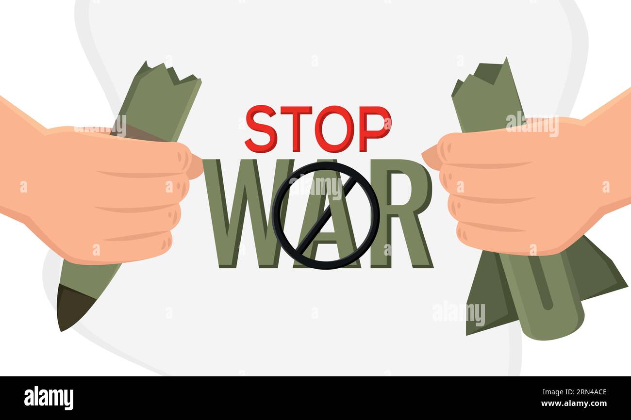 Hand holding a broken missile Stop war concept Vector illustration ...