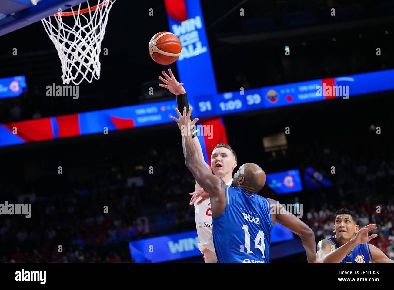 Okinawa, Japan. 31st Aug, 2023. Joshua Hawkinson (Top) of Japan shoots ...