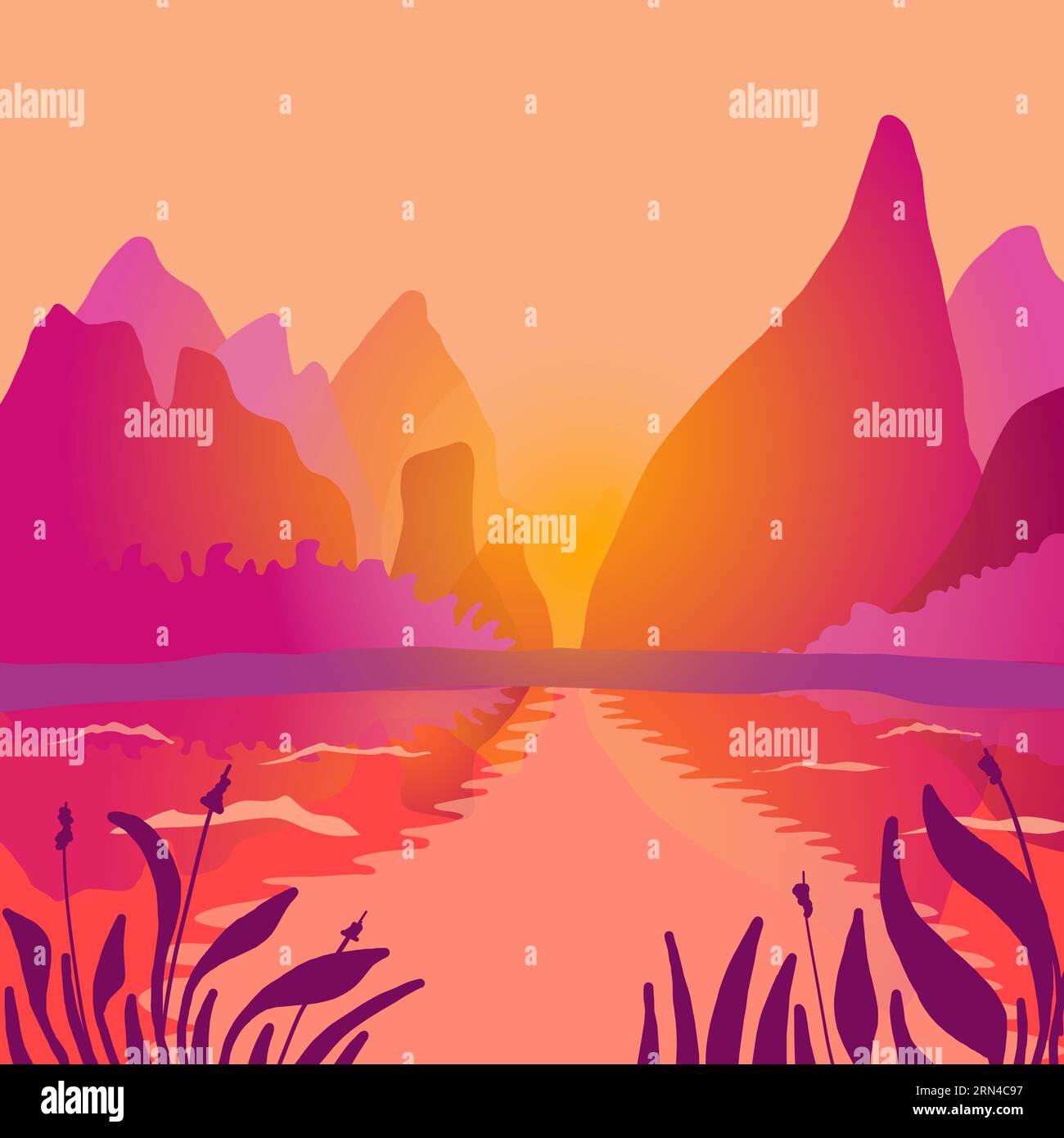 Summer landscape misty morning Stock Vector Images - Alamy