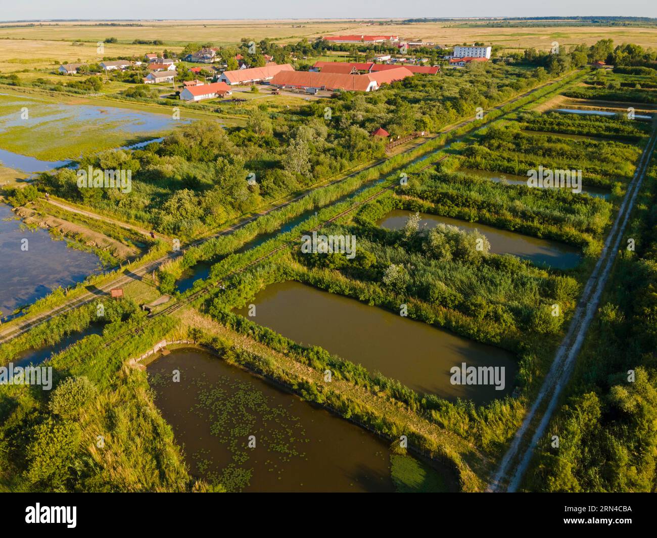 Aerial view, Hortobagy fish ponds, Hortobagyi halasto, Hortobagy ...