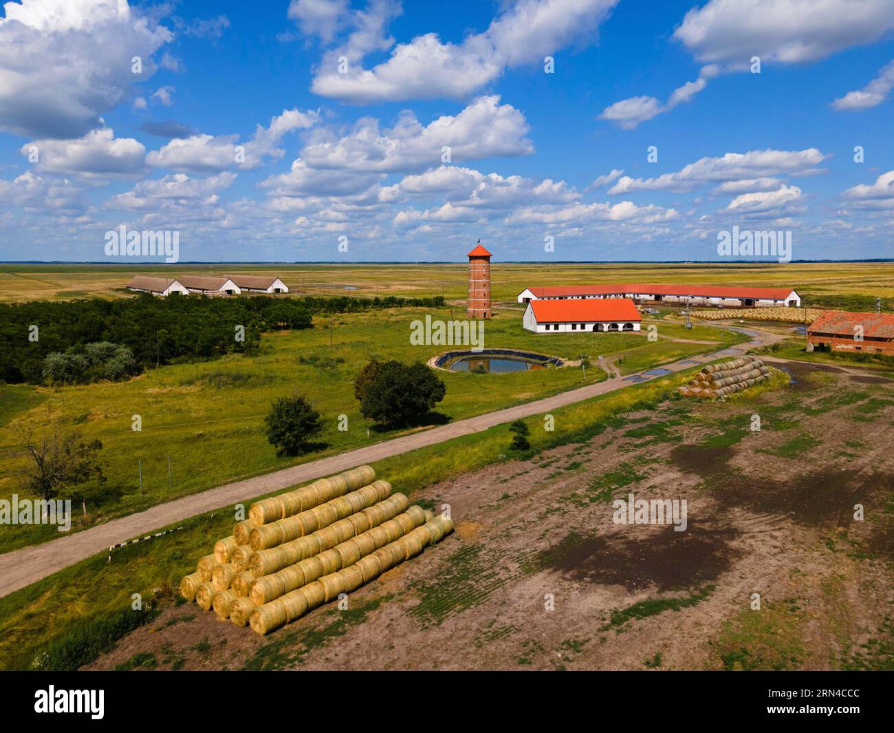 Aerial view, Kungyoergy, Hortobagy, Hortobagy National Park, Hortobagyi ...
