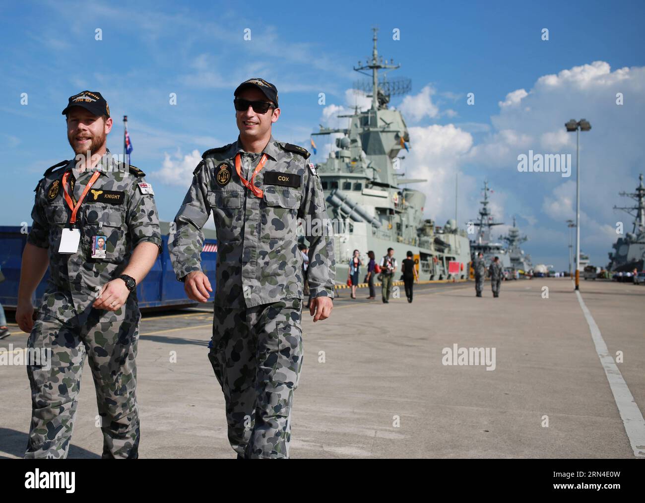 Australian Navy officers walk at Changi Naval Base during the ...