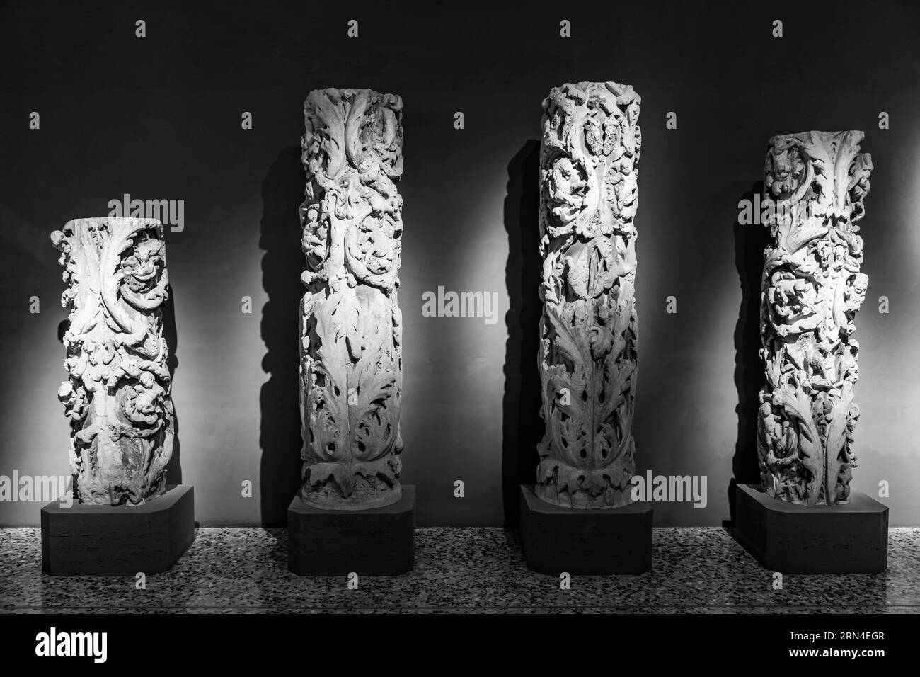 Filigree marble columns, black and white photograph, Cathedral Museum ...