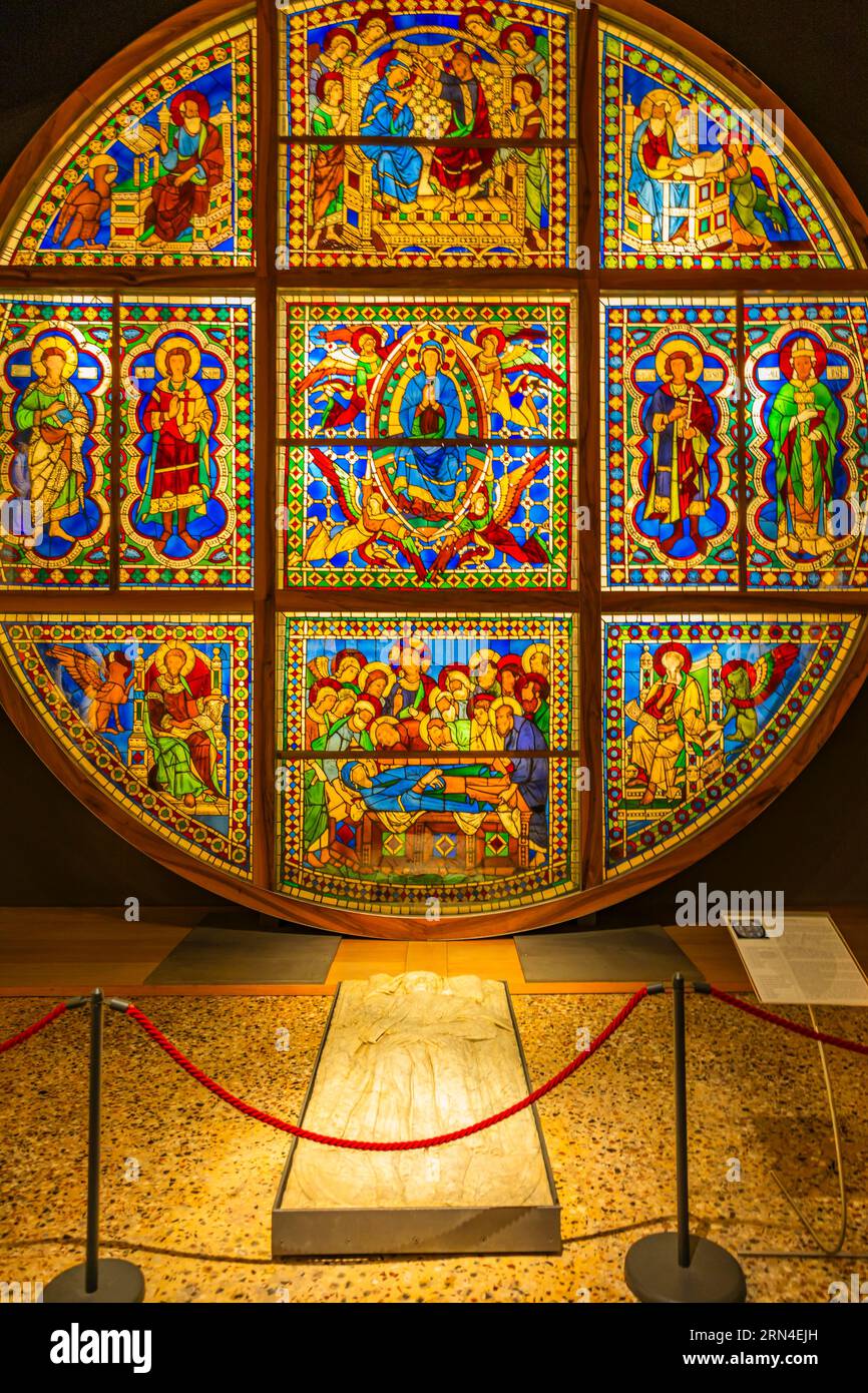 Illuminated round window in the Cathedral Museum, Museo del Opera ...
