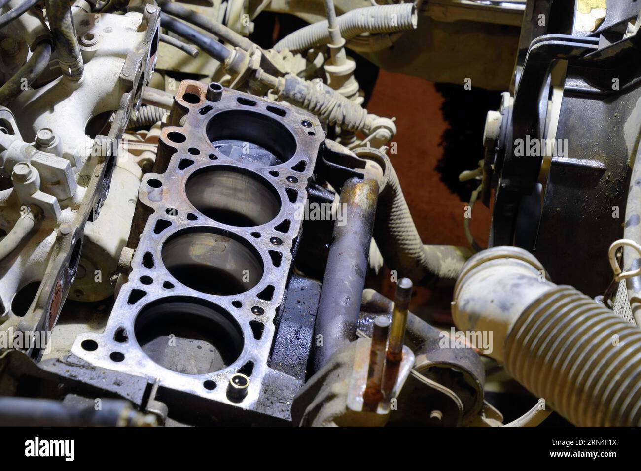 The cylinder block of the four-cylinder engine. Disassembled motor ...