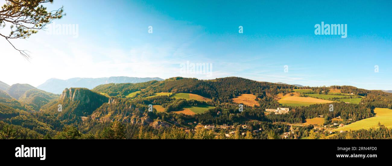 20 Schilling view, panorama with Rax, Pollereswand, Krausel-Klause ...