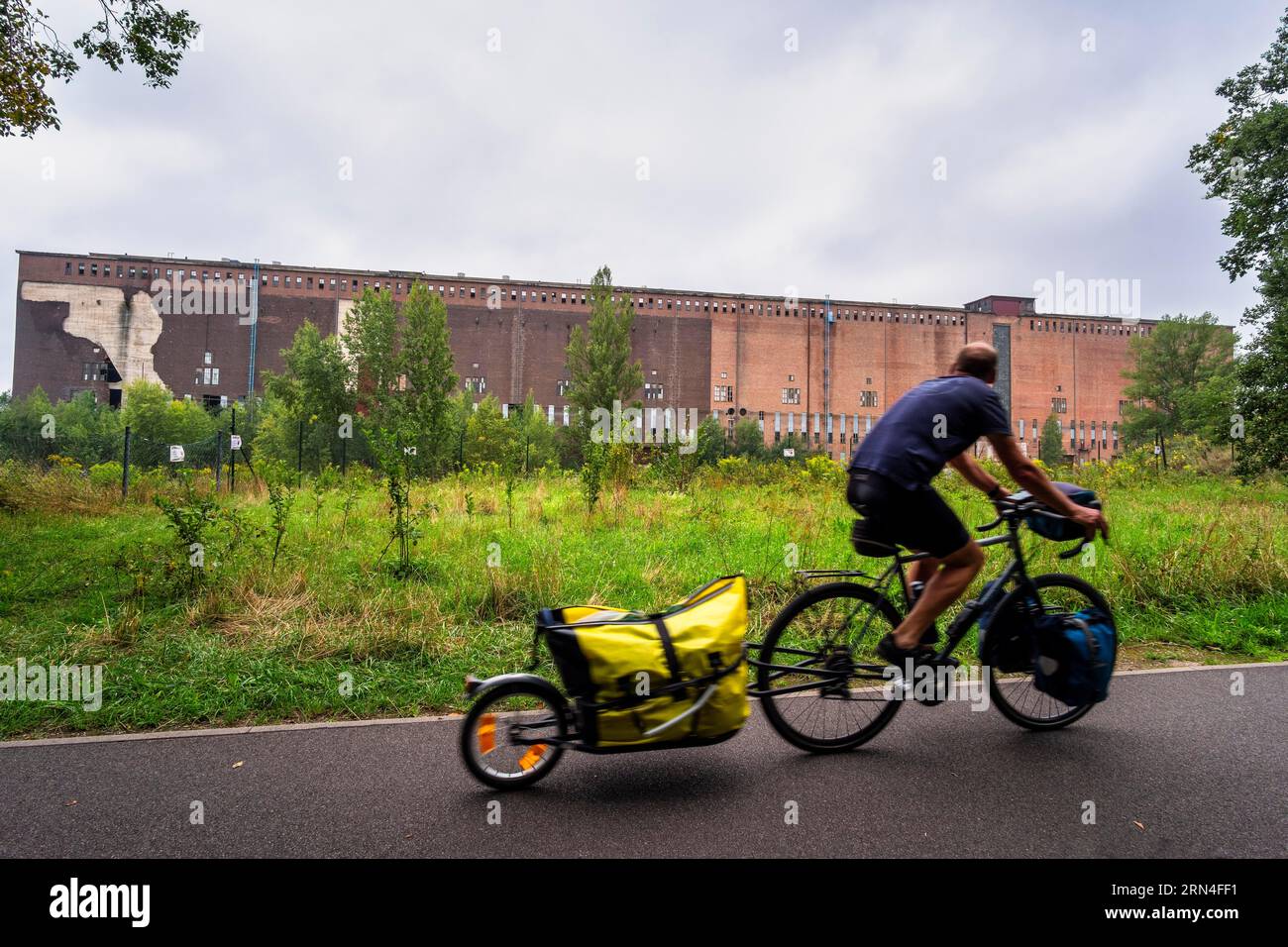 Elbe cycle path in front of former Vockerode power station, Saxony ...
